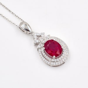 925 Sterling Silver, Natural Red Ruby Cut Pendant Necklace, Solitaire ...
