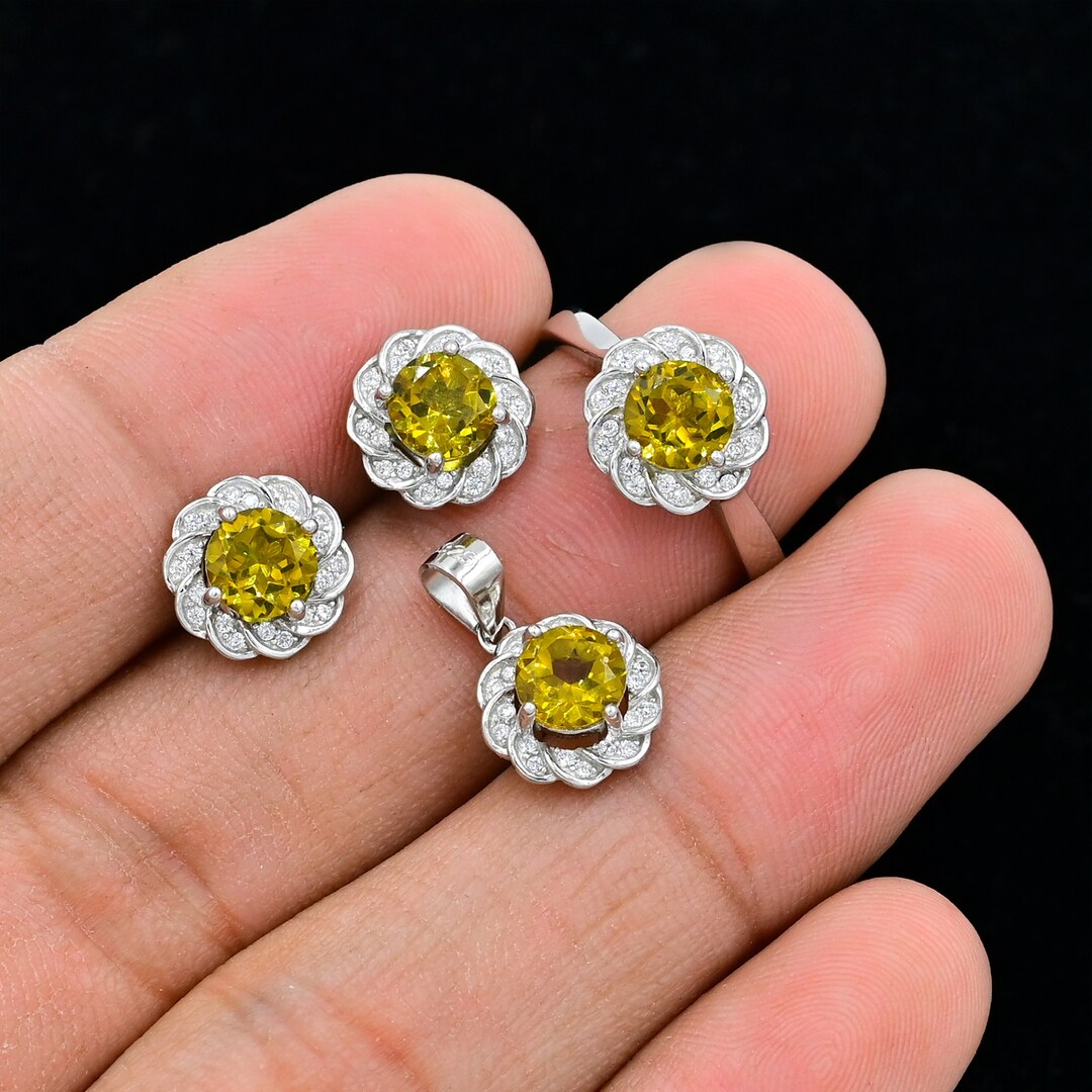 6 MM Round Color Changing Stone Romance Stone Jewelry Set, 925 Sterling ...