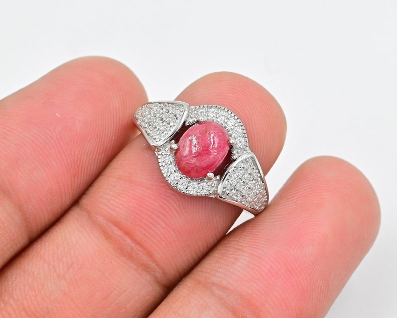 Natural Rhodonite Ring, 925 Sterling Silver, Solitaire Ring, Gemstone ...