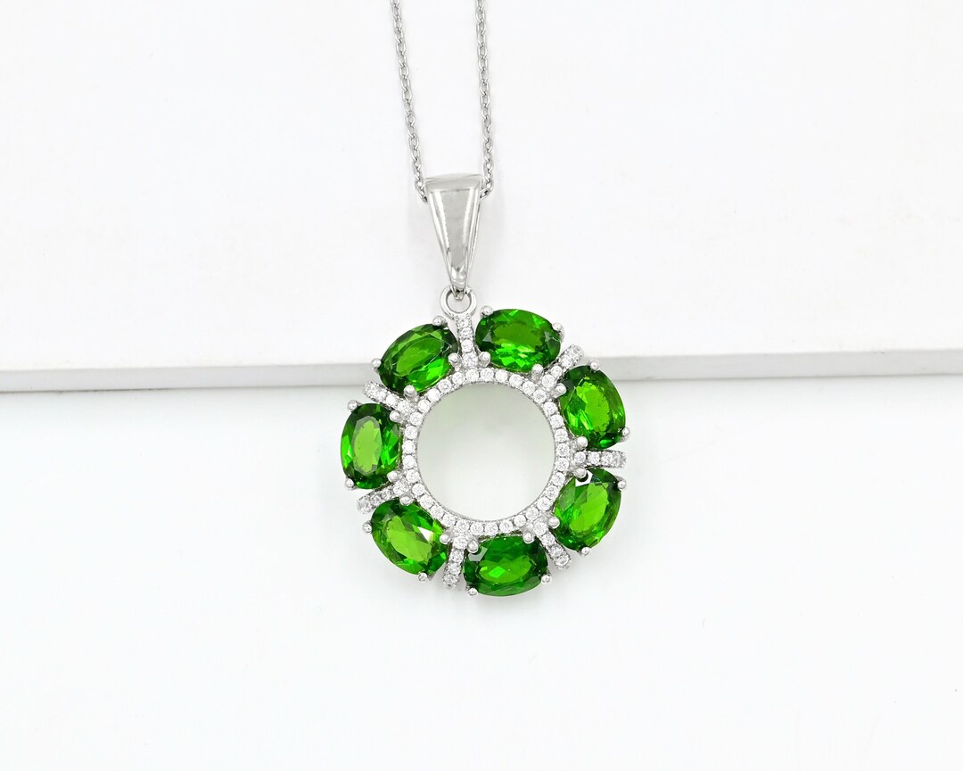 Natural Chrome Diopside Pendant Necklace, 925 Sterling Silver, October ...