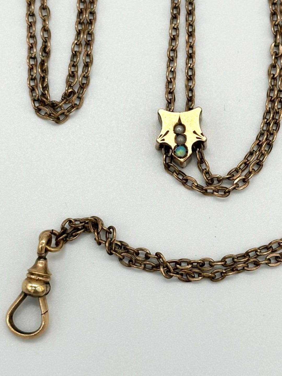 Victorian GF Ladies Watch Chain With Opal and Pearl Slide - Etsy
