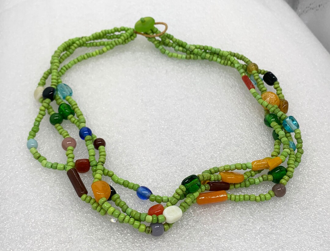 Lime Green Beaded Necklace - Etsy