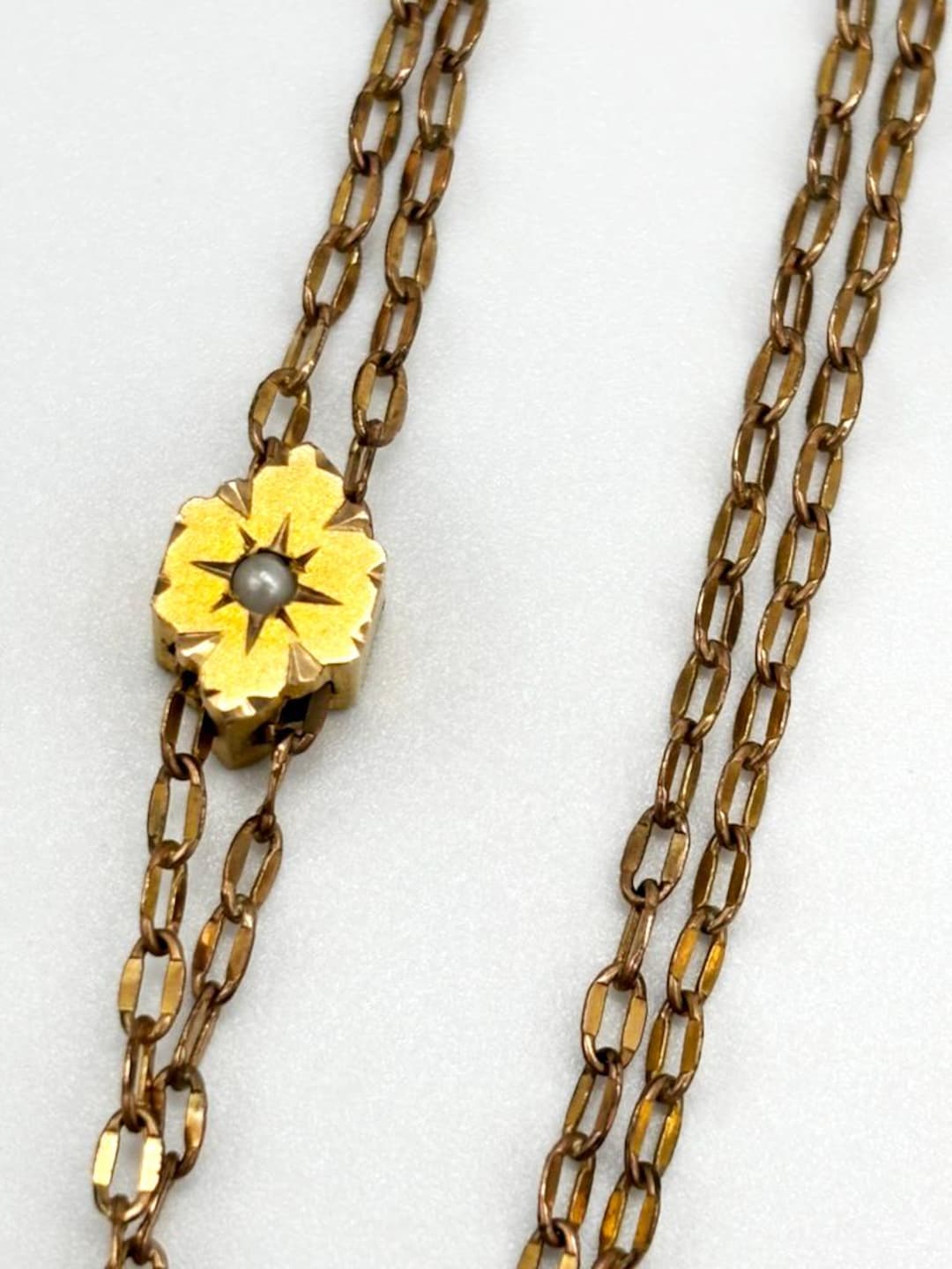 Victorian Gold Filled Ladies Watch Chain With 10k Slide With Seed Pearl ...