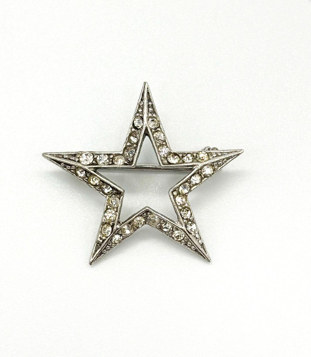 Sterling and Rhinestone Star Pin - Etsy