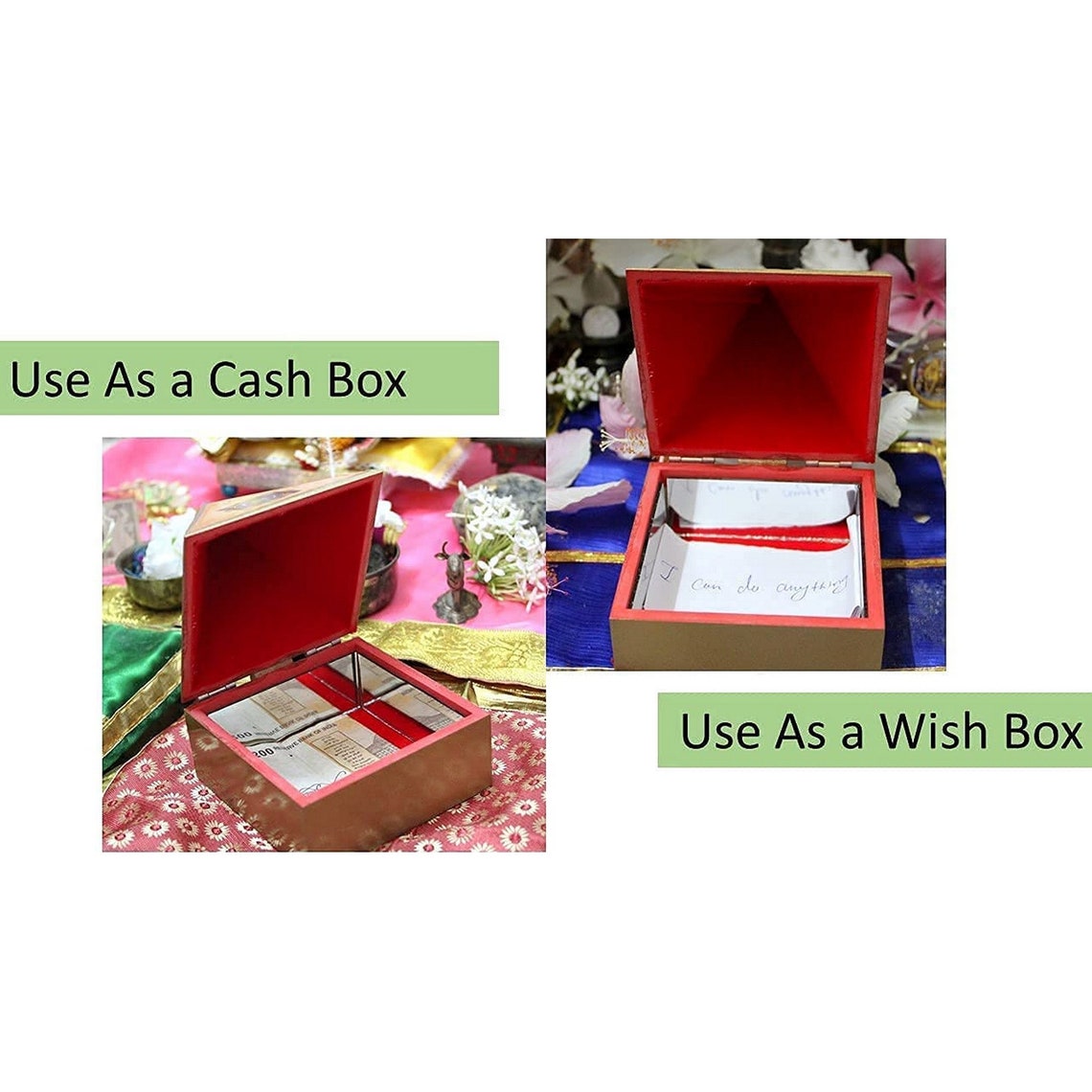 Unique Pyramid Wish Cash Wooden Box With Inside Mirror Shree - Etsy
