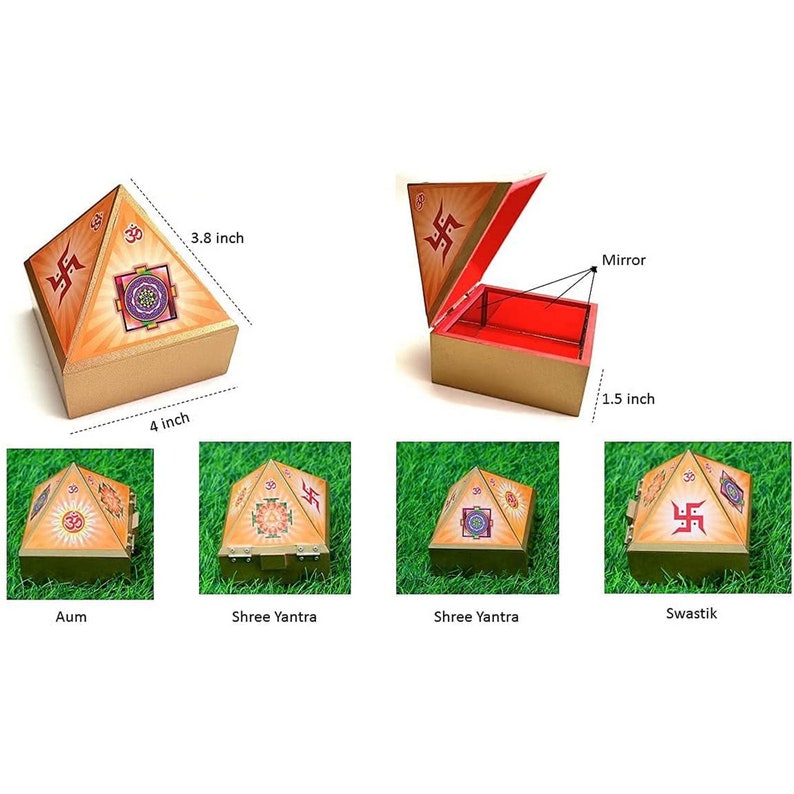 Unique Pyramid Wish Cash Wooden Box With Inside Mirror Shree - Etsy