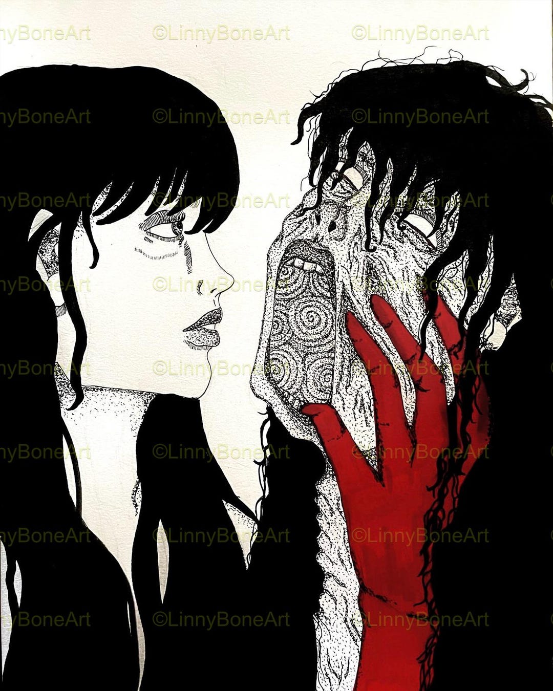 Gothic Horror Woman and Monster Art Print | Surreal Red Hand (digital ...