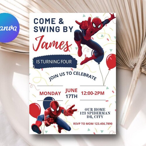 Editable Spiderman Birthday Invitation Spider-man Invite - Etsy