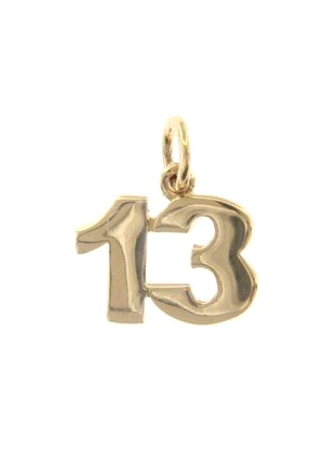 18k Yellow Gold Number 13 Thirteen Small Pendant Charm, 0.4", 10mm - Etsy