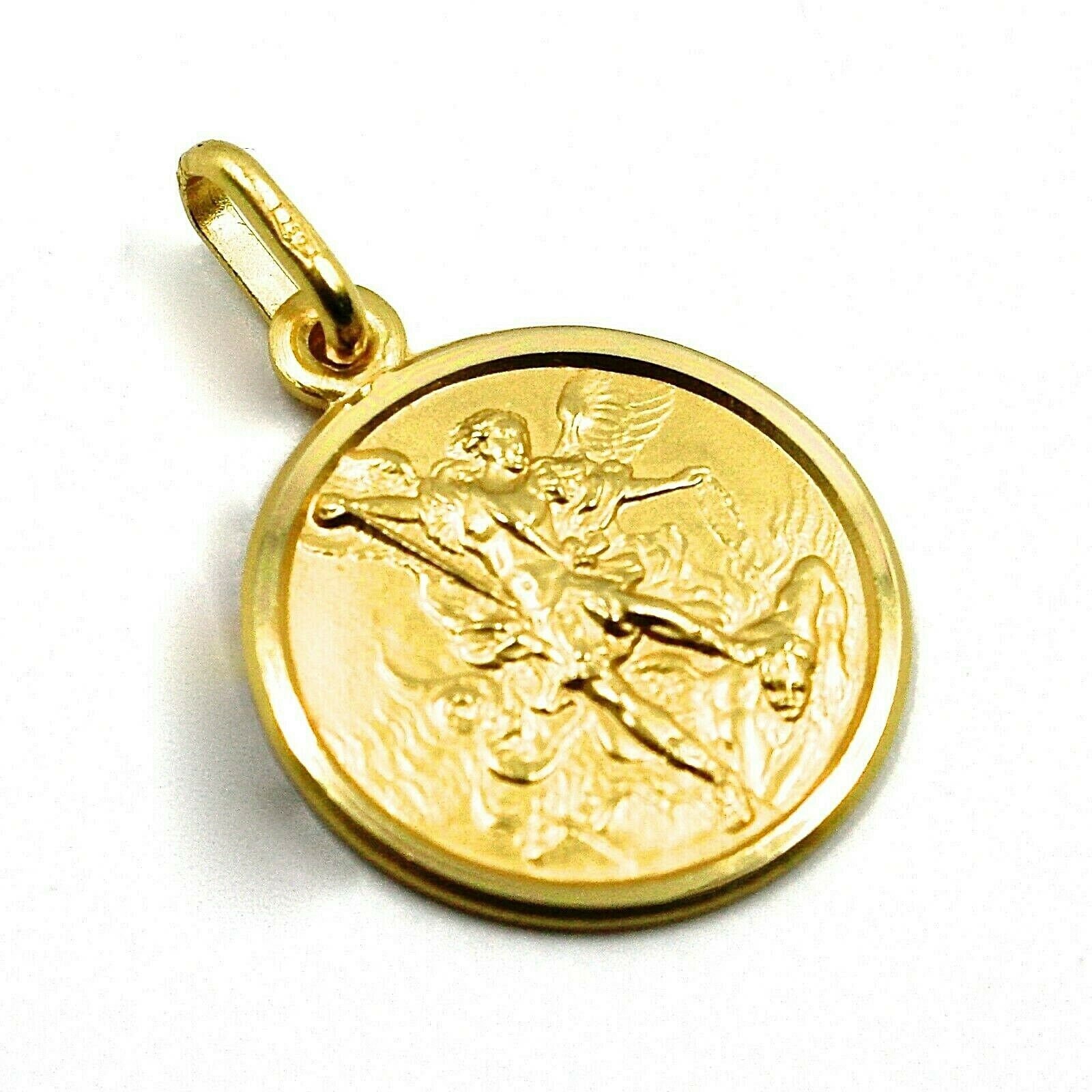 Solid 18k Yellow Gold Saint Michael Archangel 17 Mm Very Detailed Medal ...