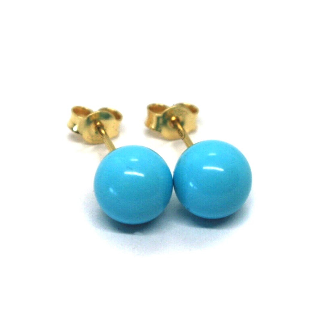 18k Yellow Gold 8mm Spheres Balls Reconstructed Turquoise Button ...