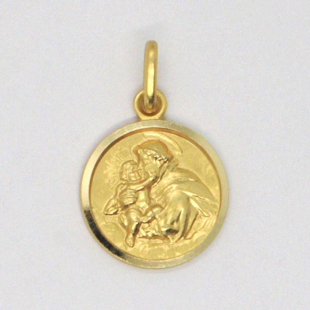 18k Yellow Gold St Saint Anthony Padua Sant Antonio With Jesus Medal ...