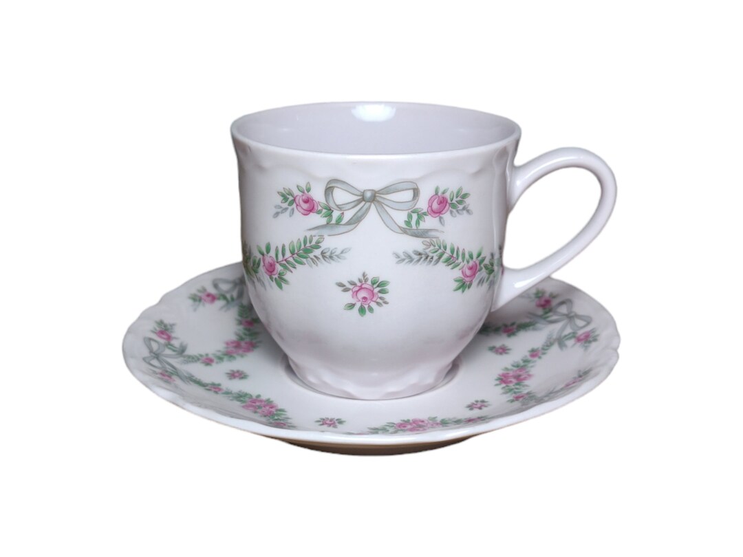 Cup With Saucer From the German Brand Hutschenreuther - Pink Flowers. Vintage German Porcelain ...