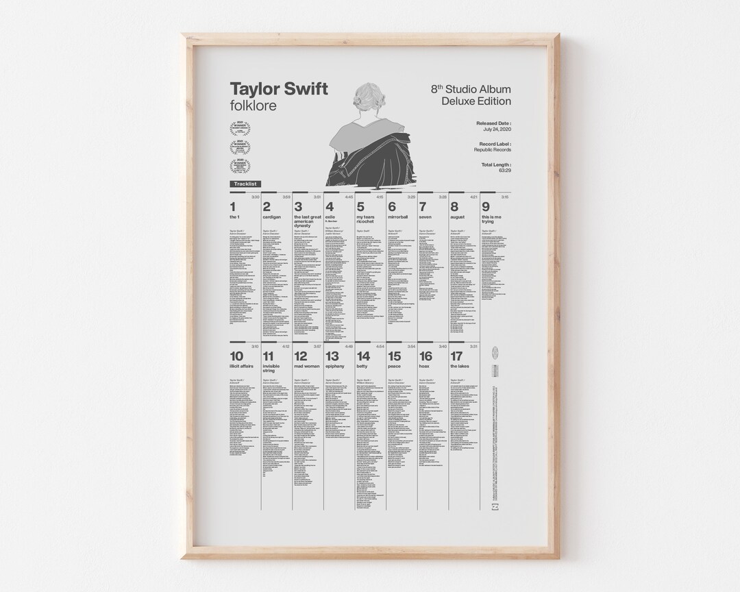MSP10/ Taylor Swift Folklore Album Art Poster With All Lyrics - Etsy