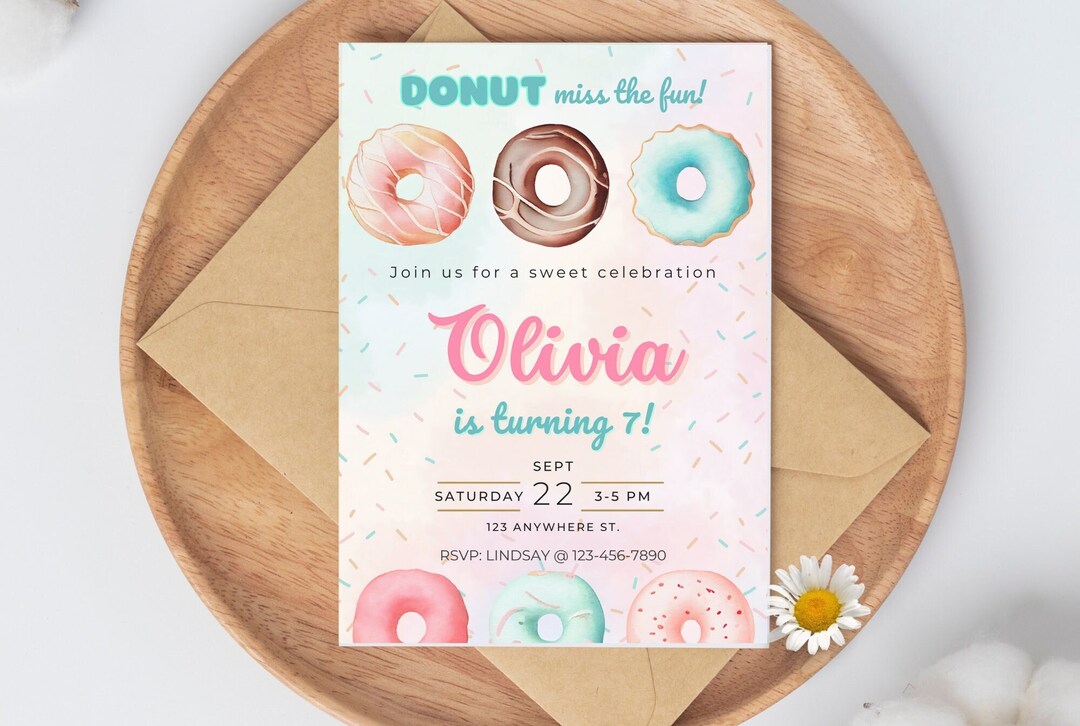 Editable Donut Birthday Invitation, Printable Sweet Donut Birthday ...