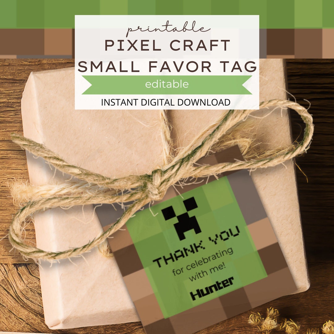 Pixel Craft Small Favor Tag Template Printable Video Game - Etsy