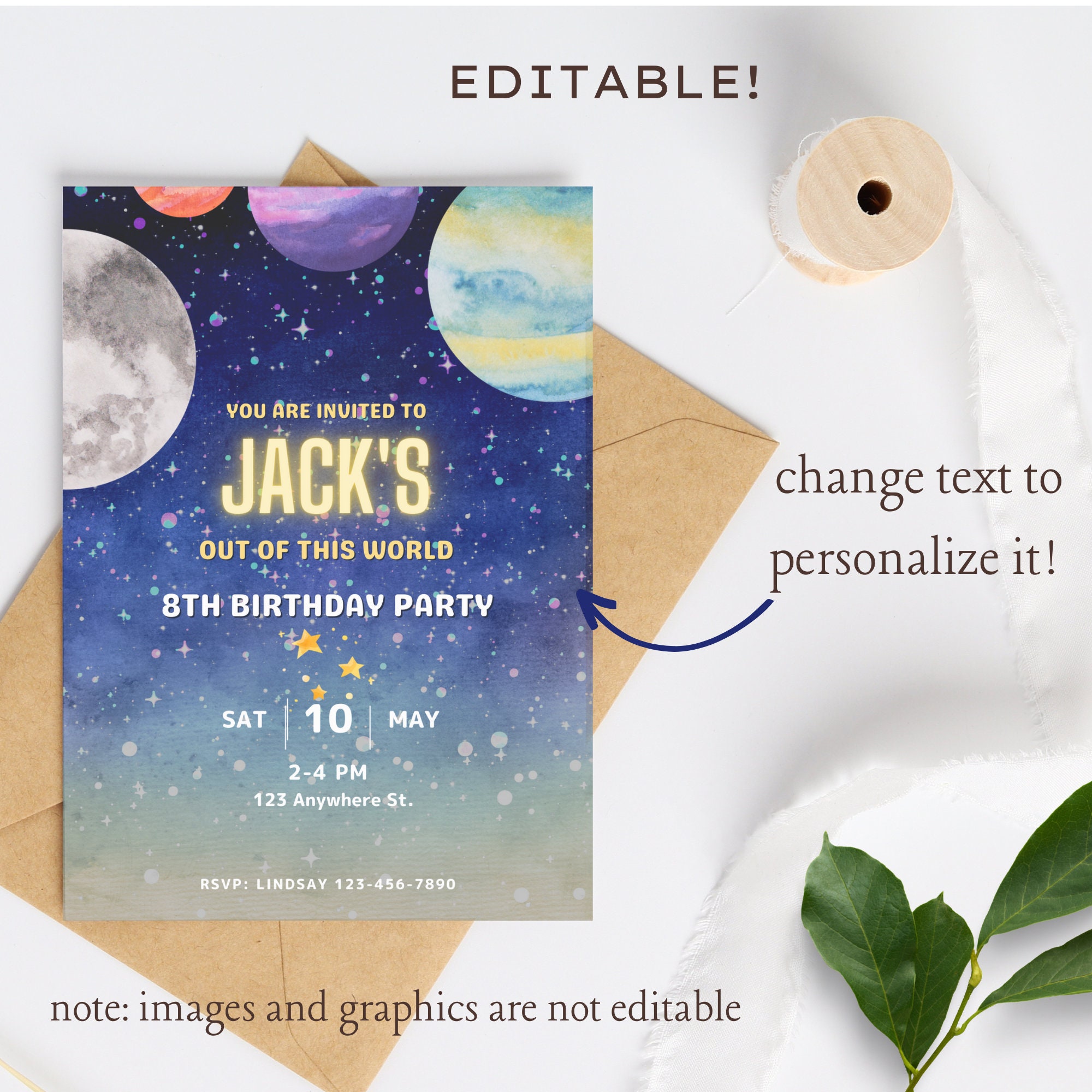 Editable Space Party Invitation , Printable Space Invitation, Space ...