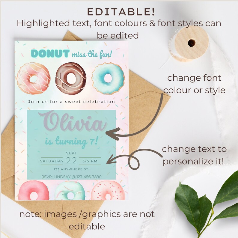 Editable Donut Birthday Invitation, Printable Sweet Donut Birthday ...