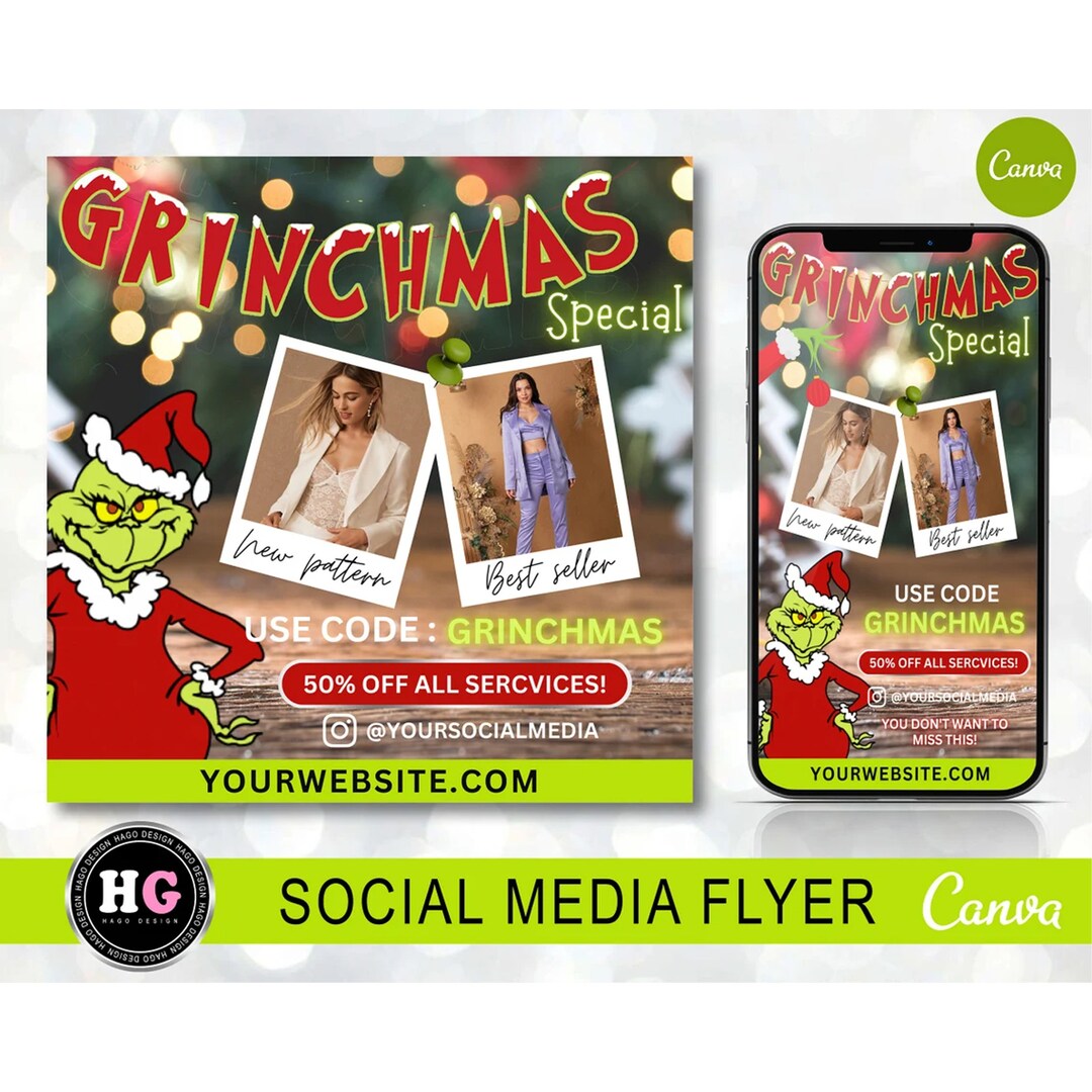 Grinch Canva Flyer Christmas Sale Flyer December Flyer - Etsy