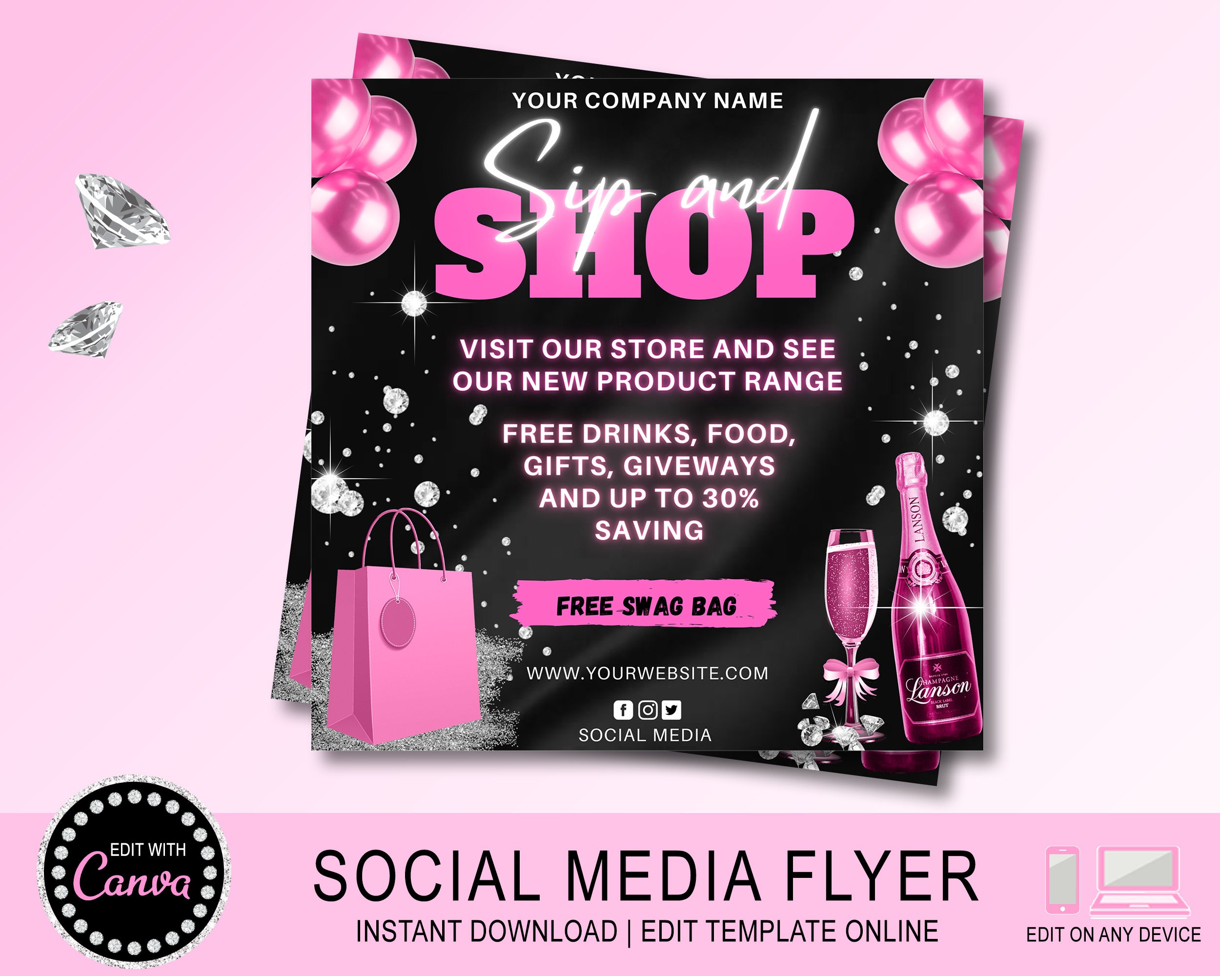 DIY Sip and Shop Flyer Pop up Shop Flyer Shop Now Flyer - Etsy