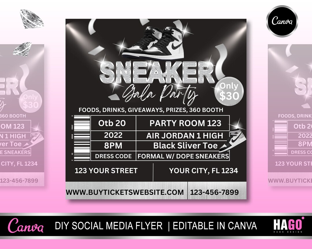 Editable Sneaker Ball Gala Flyer, Sneaker Gala Soiree Invitation Flyer ...