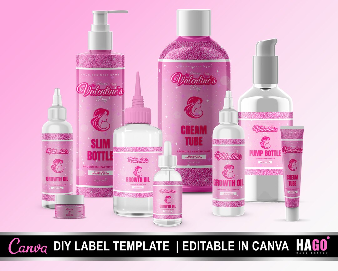 HAIR GROWTH OIL Labels for Valentine, Dropper Bottle Label Template ...