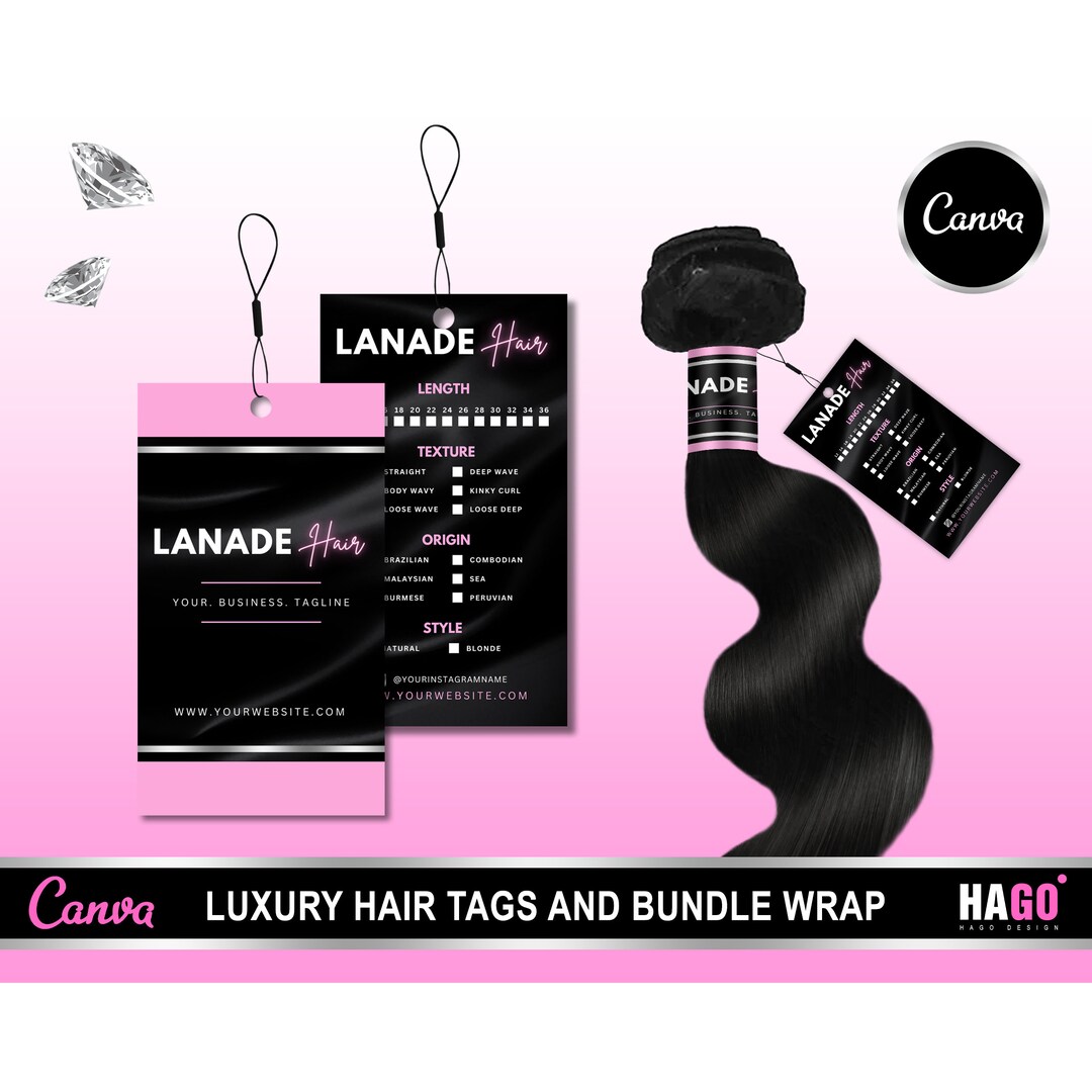 Hair Tags and Bundle Wraps Template, Luxury Hair Tags, Luxury Bundle ...