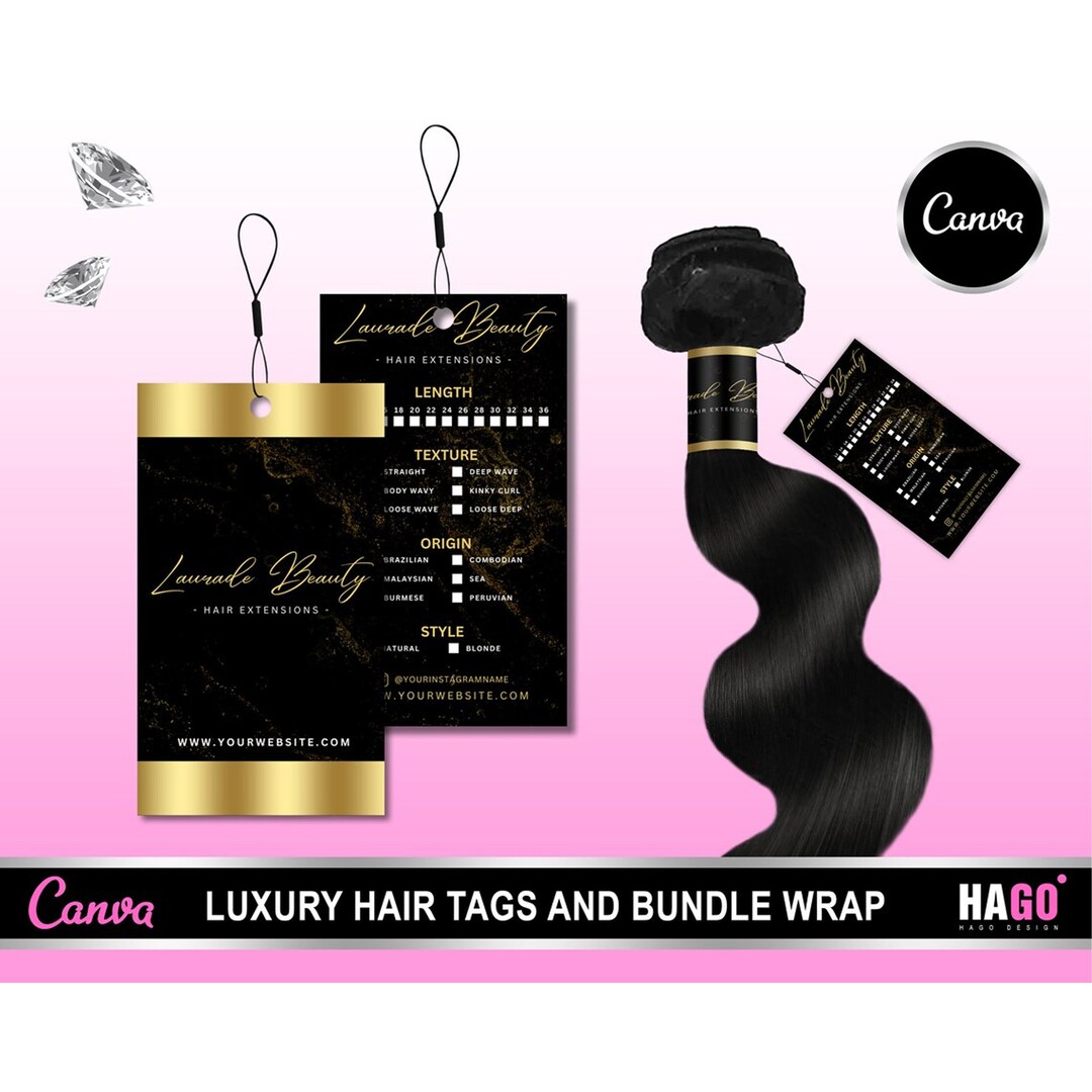 Gold Hair Hangtag & Bundle Wrap Design, Luxury Hair Tags, Luxury Bundle ...