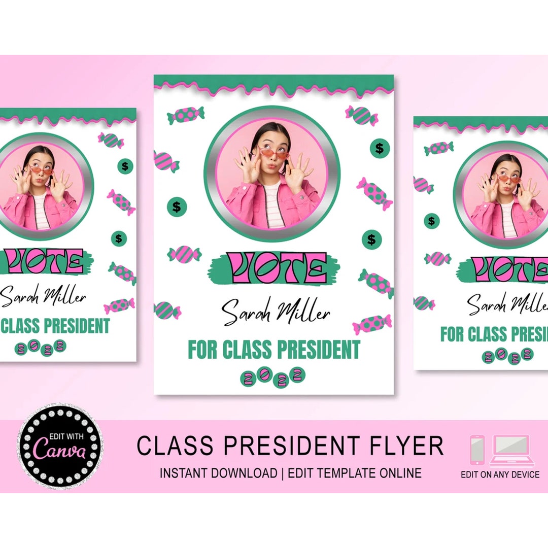 Student Council Poster, Class President Flyer, Class Treasurer ...