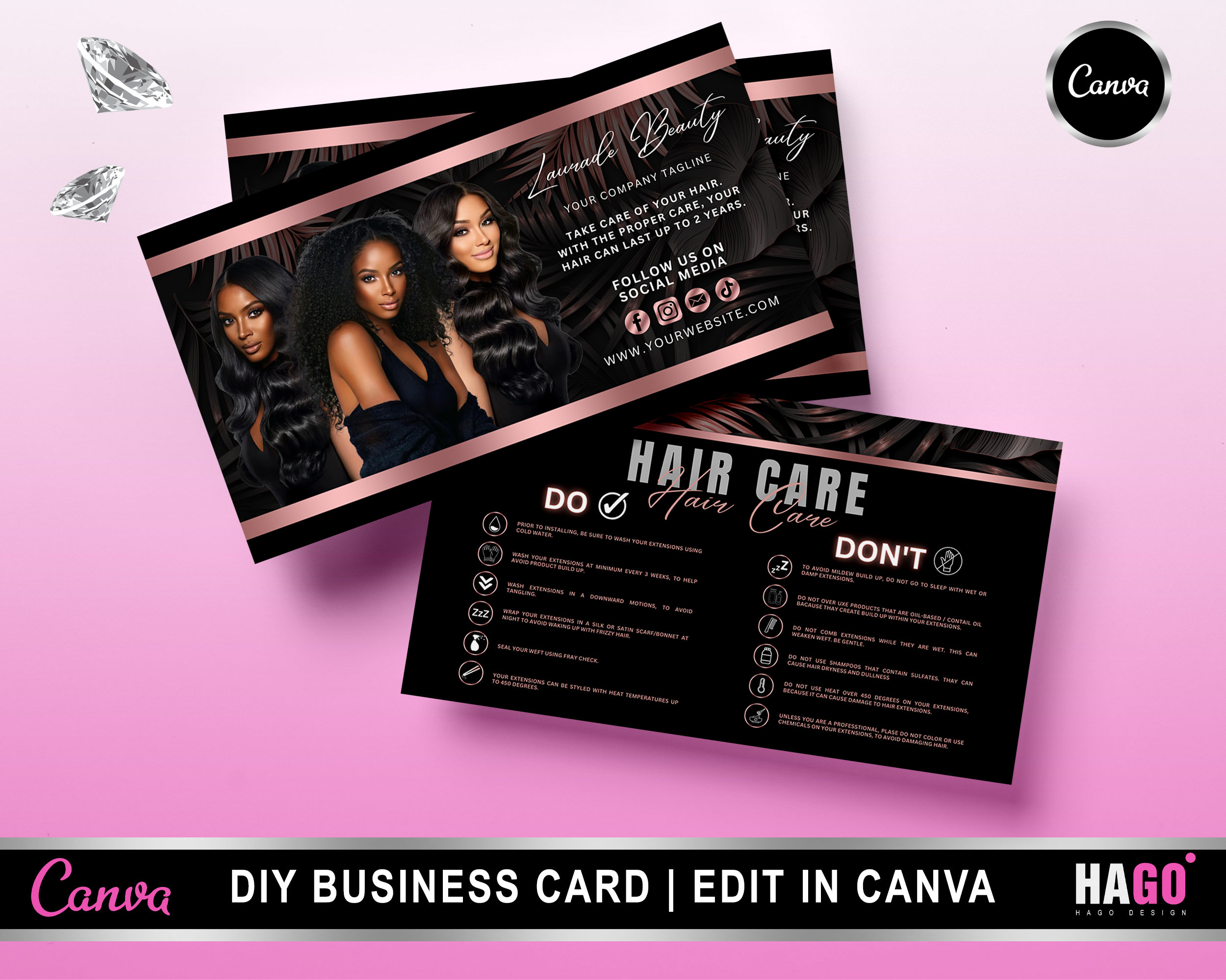 Hair Care Card for Hair Extension Business Hair Care Card - Etsy