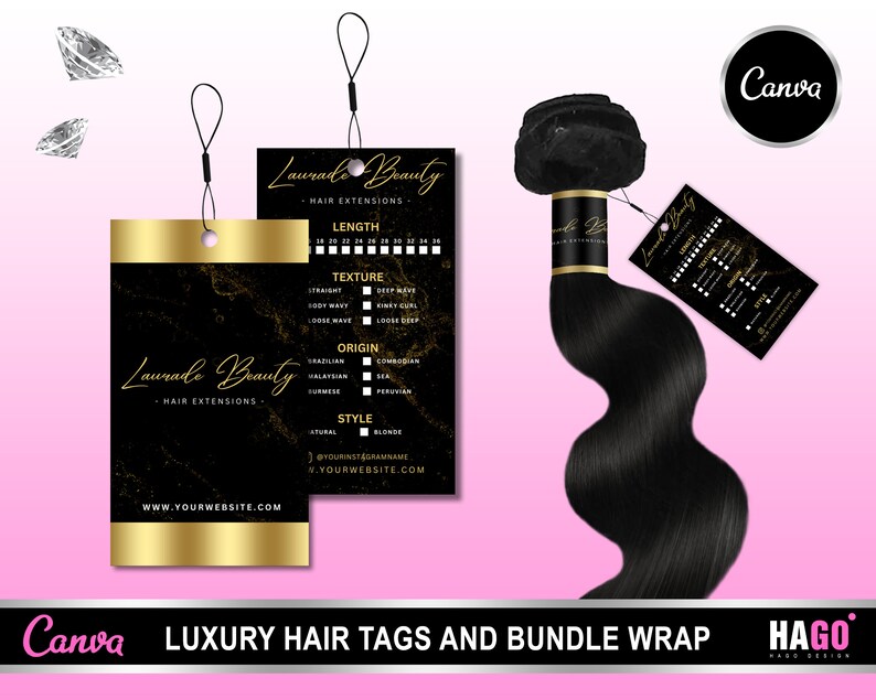 Gold Hair Hangtag & Bundle Wrap Design Luxury Hair Tags - Etsy