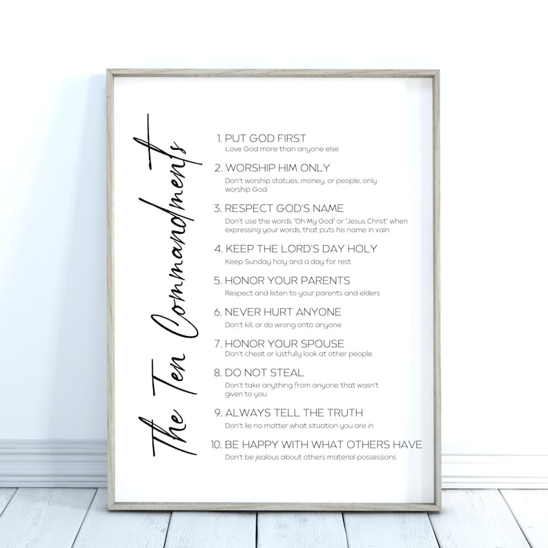 The Ten Commandments Digital Print, Scripture Print, Bible Quote, Faith ...