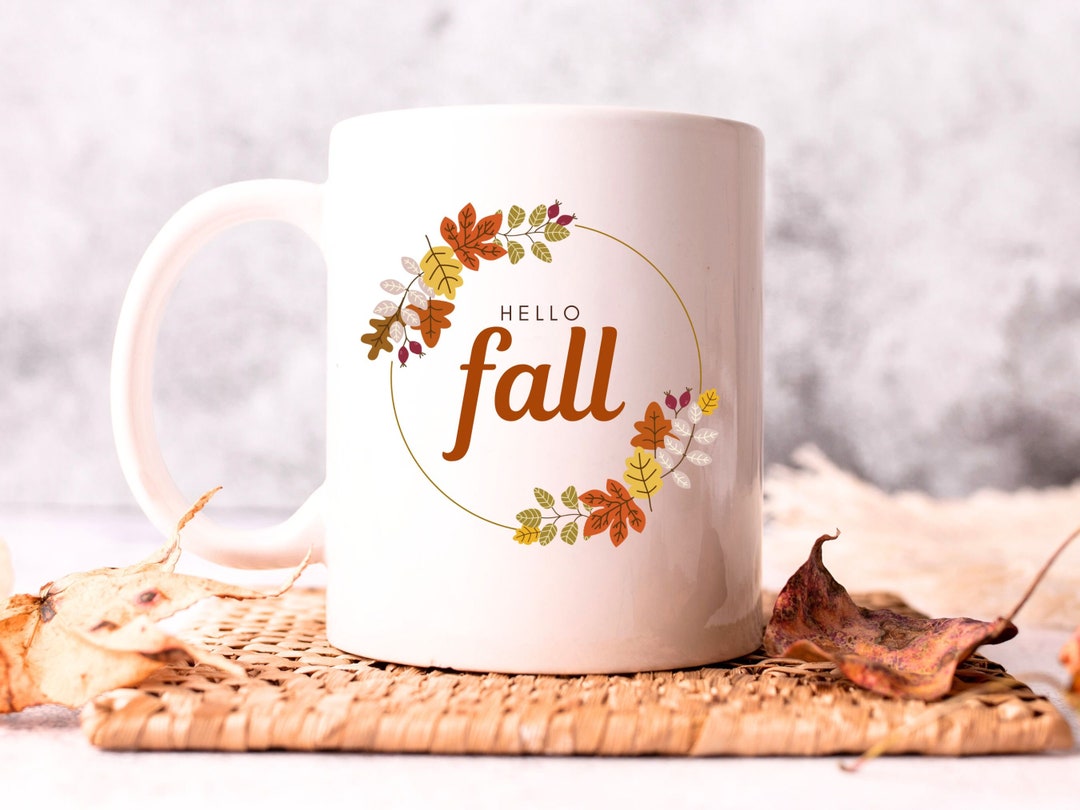 Hello Fall Mug, Cute Fall Season Coffee Mug, Fall Gifts, October Mug ...