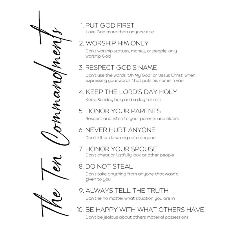The Ten Commandments Digital Print, Scripture Print, Bible Quote, Faith ...
