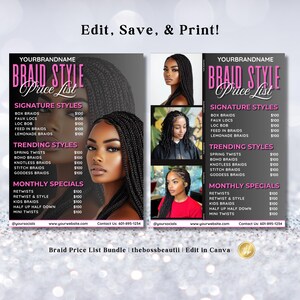 Braid Price List Template, Braider Price List Sheet, 8.5x11 Price List ...