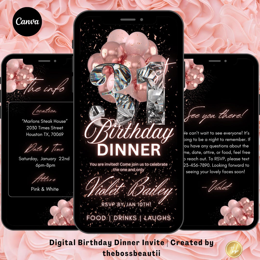 31st Pink Birthday Dinner Digital Invitation, 31st Birthday Evite, Edit ...