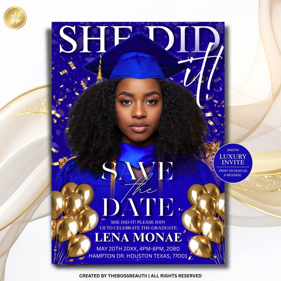 Blue and Gold Graduation Invitation, Edit in Canva, 5x7, Template Diy ...