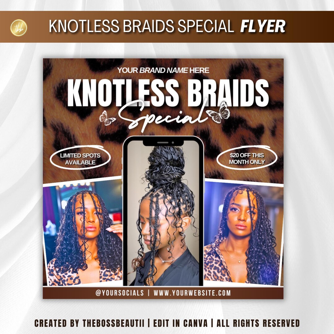 Knotless Braid Specials Books Open Leopard Print Beauty Flyer, Flyer ...