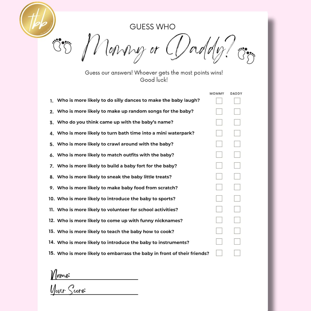 Mommy or Daddy Baby Shower Games, Guess Who, Trivia Games for Baby ...