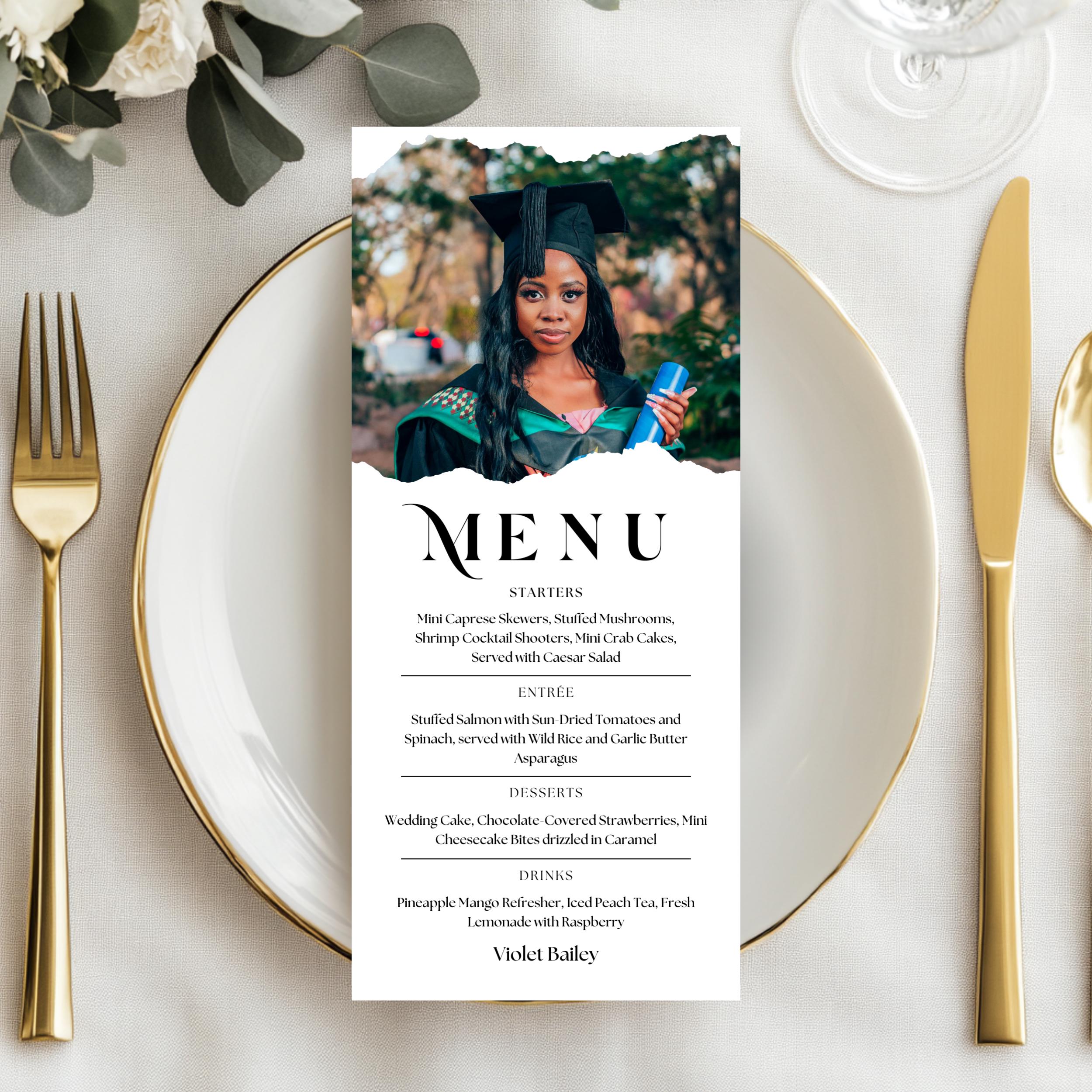 Graduation Menu Template, Graduation Party Menu Template, Elegant Menu ...