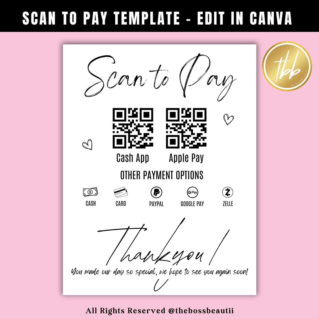 Scan to Pay, Scan to Pay Template, QR Code Payment, Printable Sign ...