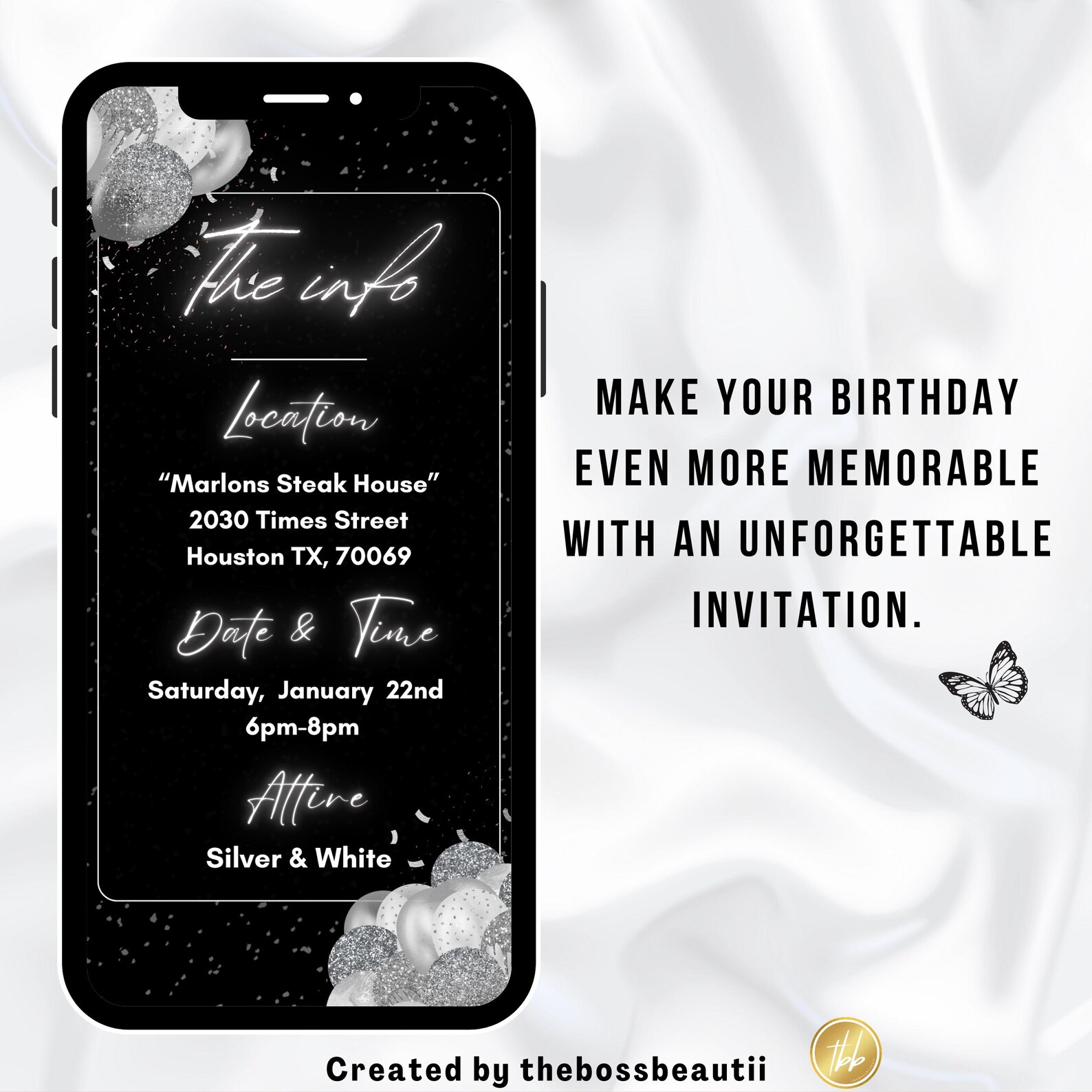 33rd Silver Birthday Dinner Digital Invitation, 33rd Birthday Evite ...