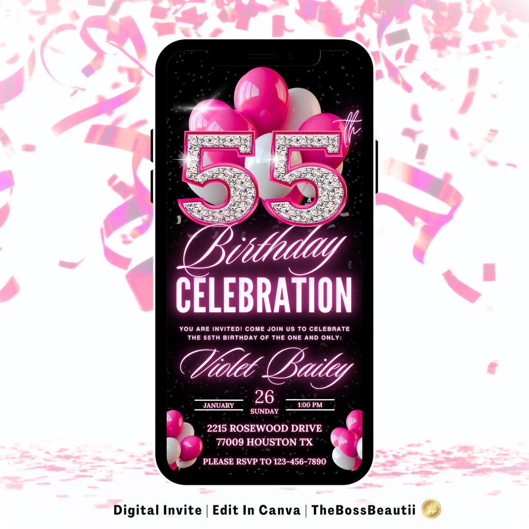55th Birthday Luxury Diamond Hot Pink and White Birthday Party/dinner ...
