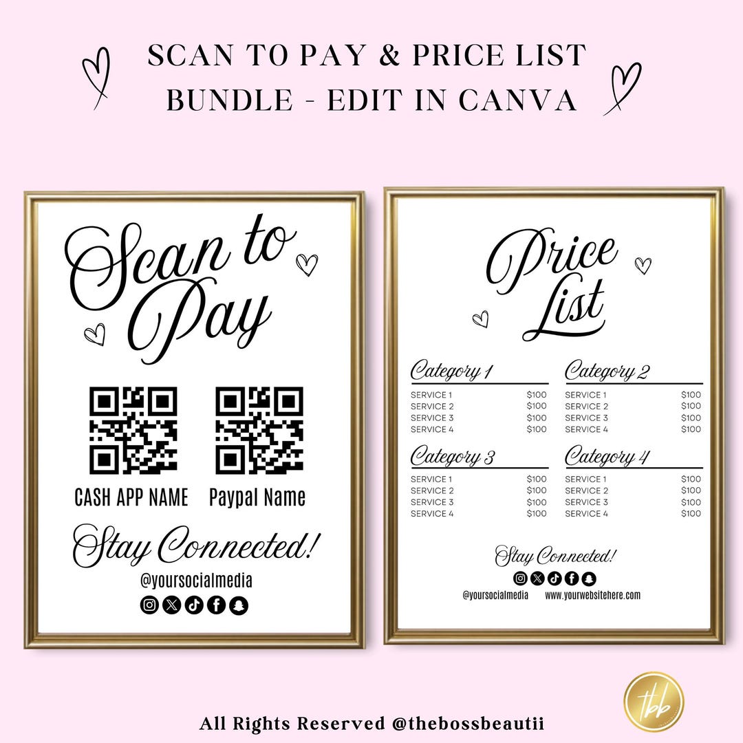 Scan to Pay and Price List Bundle , Scan to Pay Template, QR Code ...