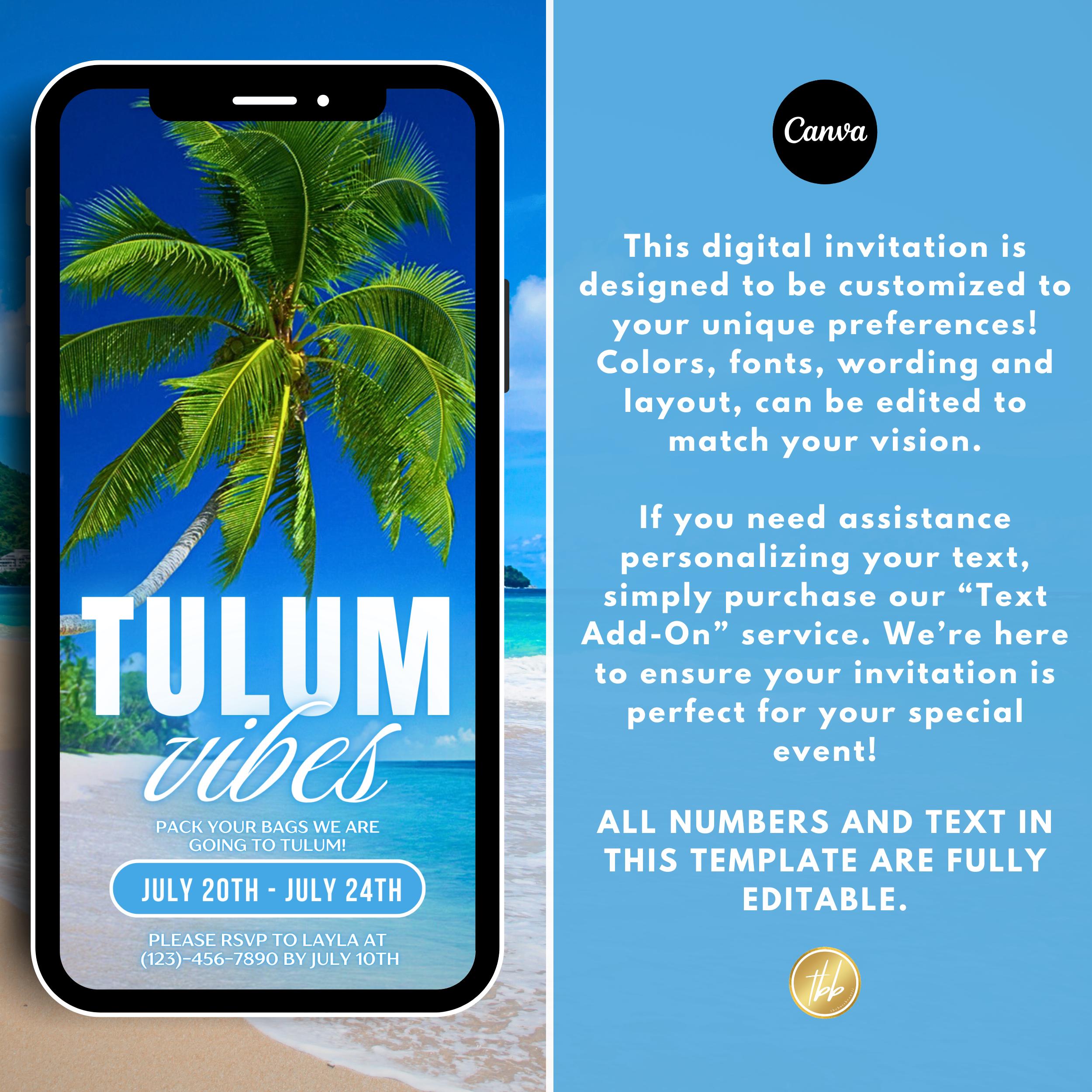 Tulum Itinerary Invitation, Beach Evite, Itinerary Invitation, Birthday ...