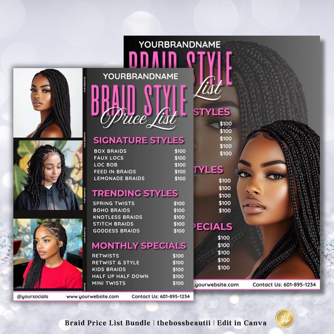 Braid Price List Template, Braider Price List Sheet, 8.5x11 Price List ...