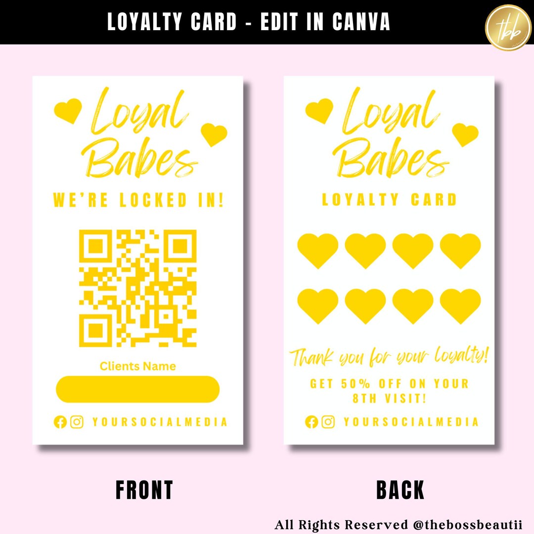 Yellow Loyalty Card Template, Digital Download, Easy to Edit, Canva ...