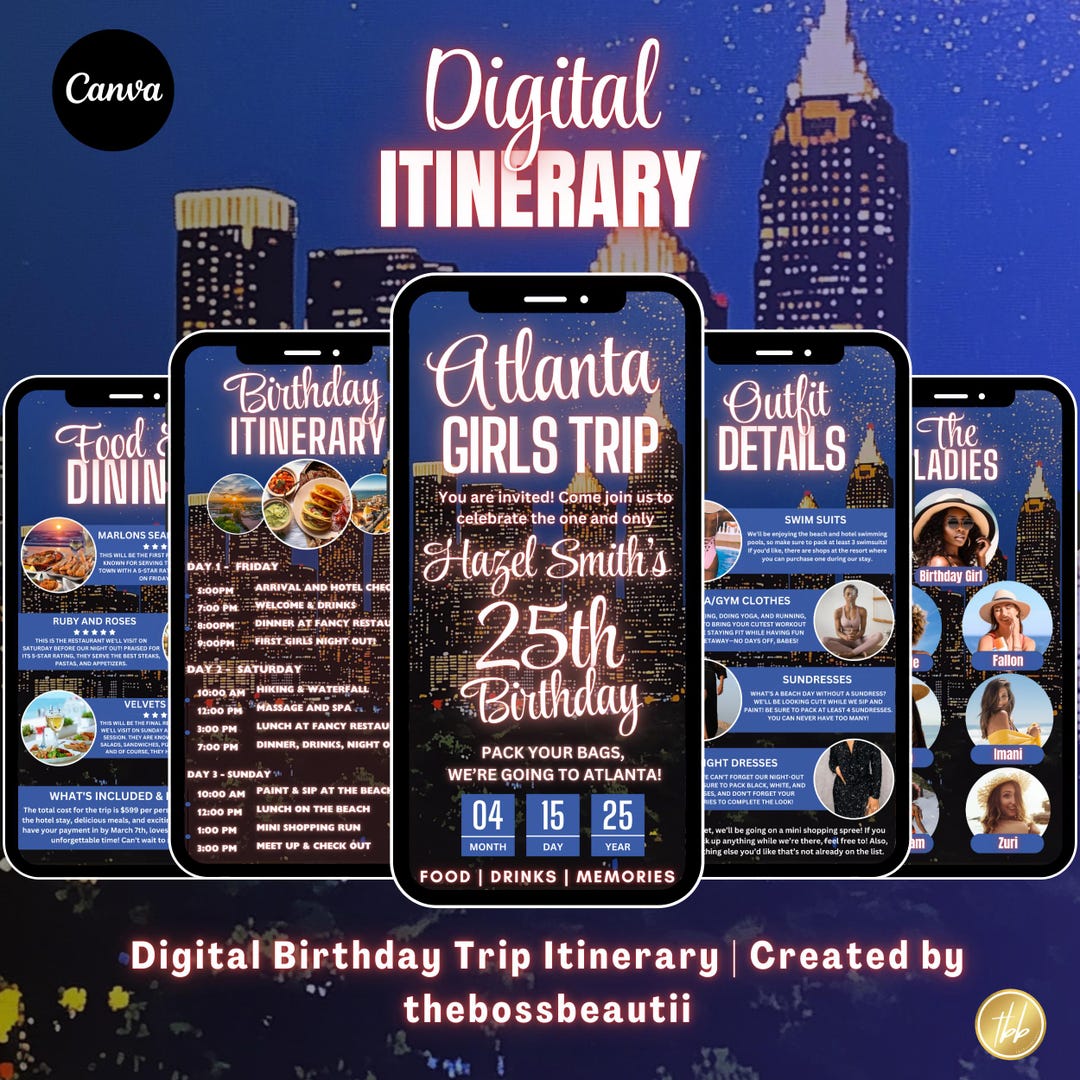 Travel Itinerary Invitation, Atlanta Girls Trip, Itinerary Invitation ...
