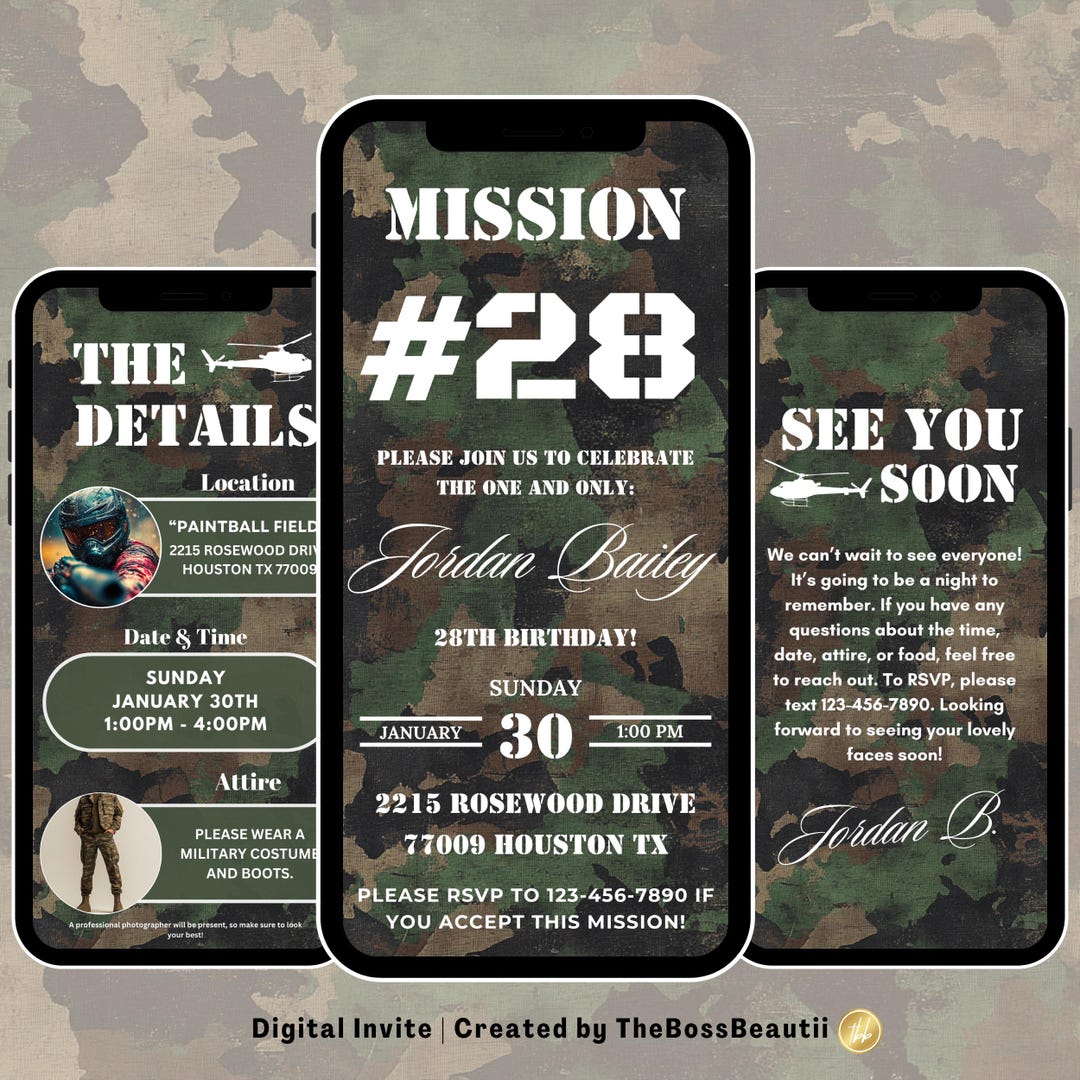 28th Military Birthday Digital Invitation, Birthday Party Evite . 28 ...