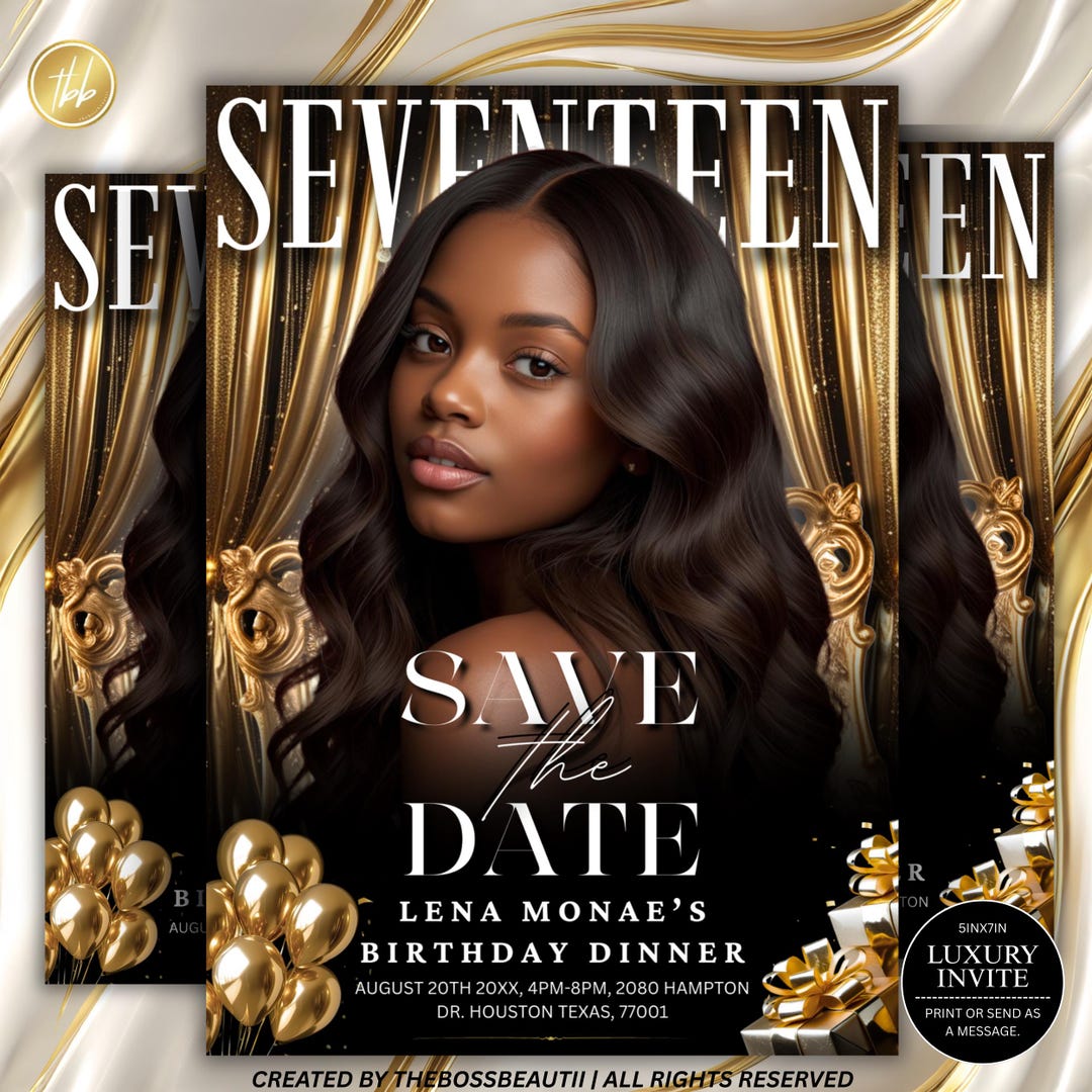 17th Gold and Black Save the Date Birthday Dinner/party Invitation ...